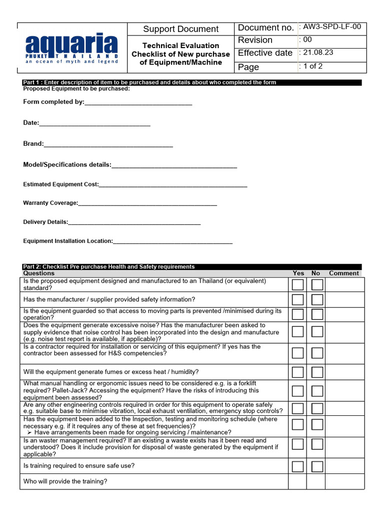 HS633 A Pre - Purchase Form | PDF | Safety | Engineering