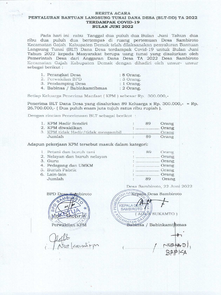 Ba Dan Tanda Terima BLT DD 4-6 2022 | PDF