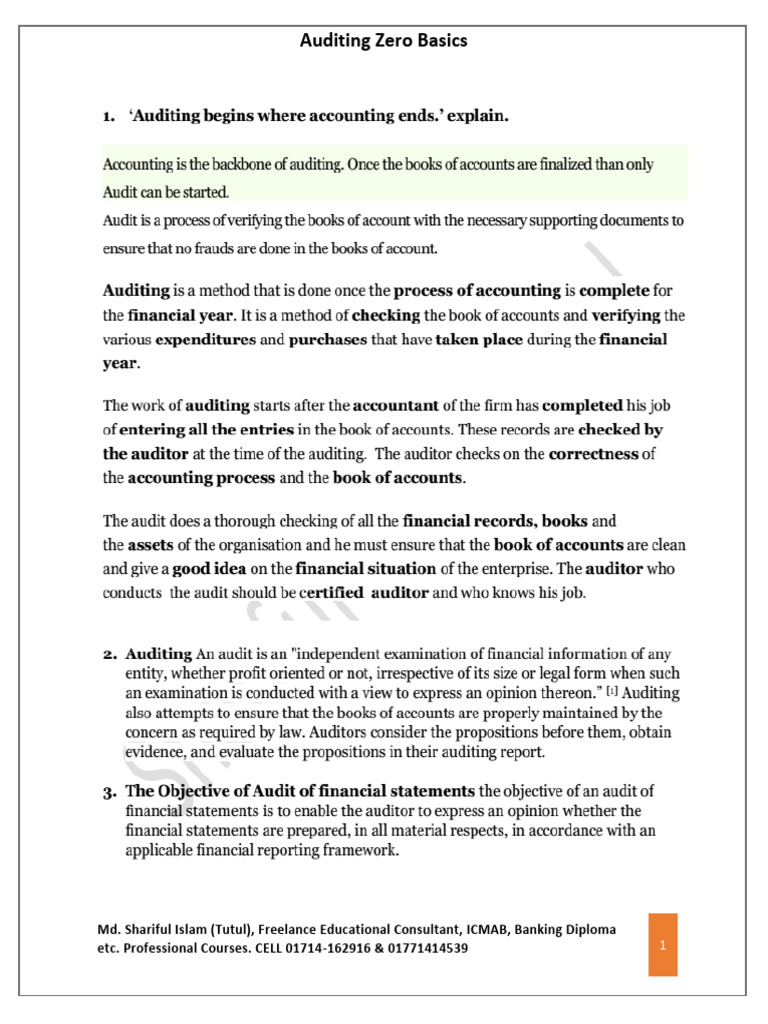 Introduction to Auditing Basics | PDF | Finance & Money Management