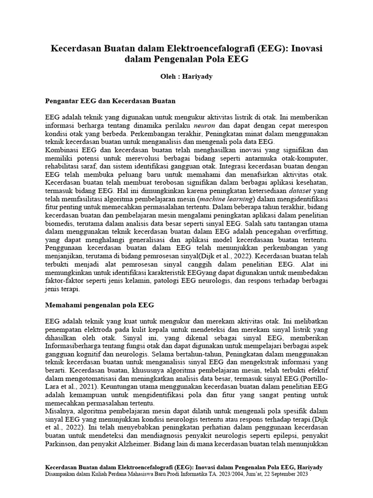 Kecerdasan Buatan Dalam Elektroencefalografi | PDF