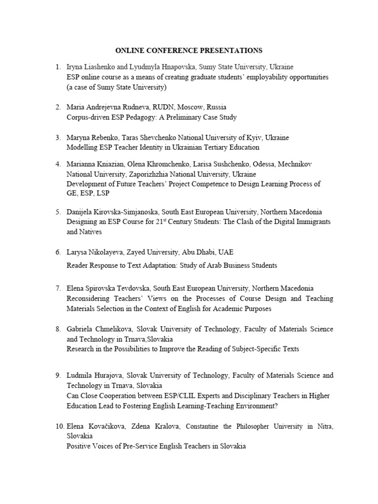 List of Presentations | PDF