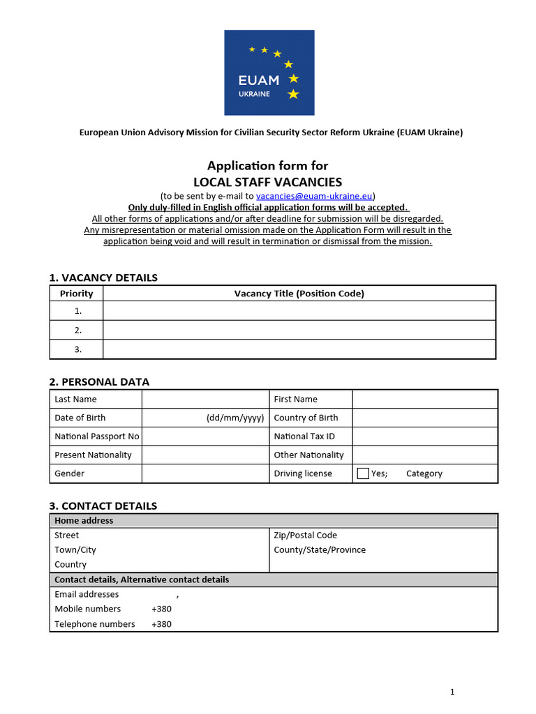 EUAM Local Staff Application Form 2021-1 | Download Free PDF | Computing