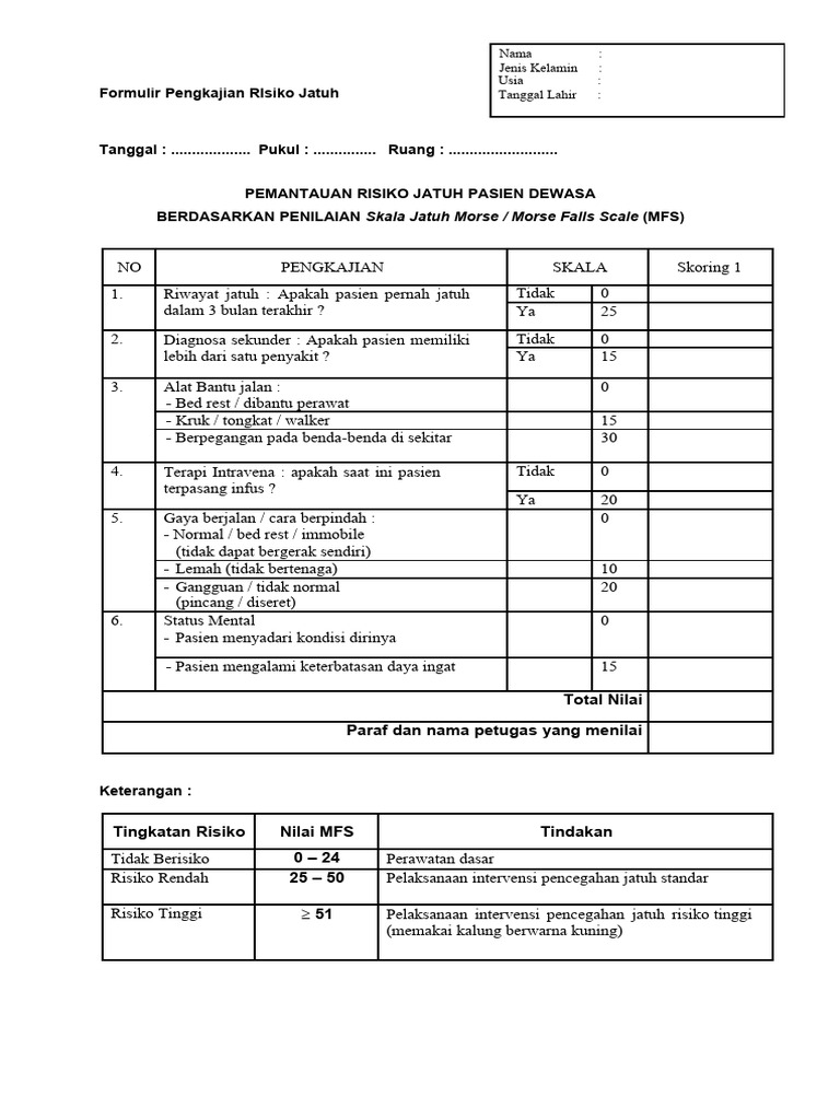 Form Pemantauan Risiko Jatuh | PDF