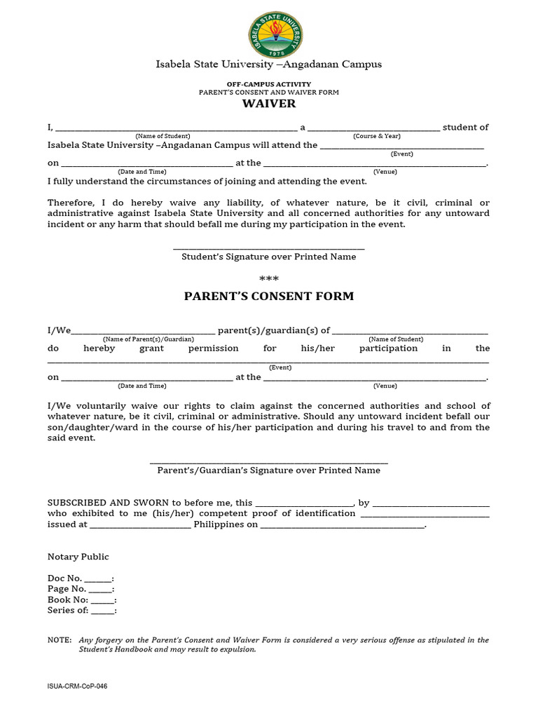 Isabela State University Consent Form | PDF | Professional Ethics ...