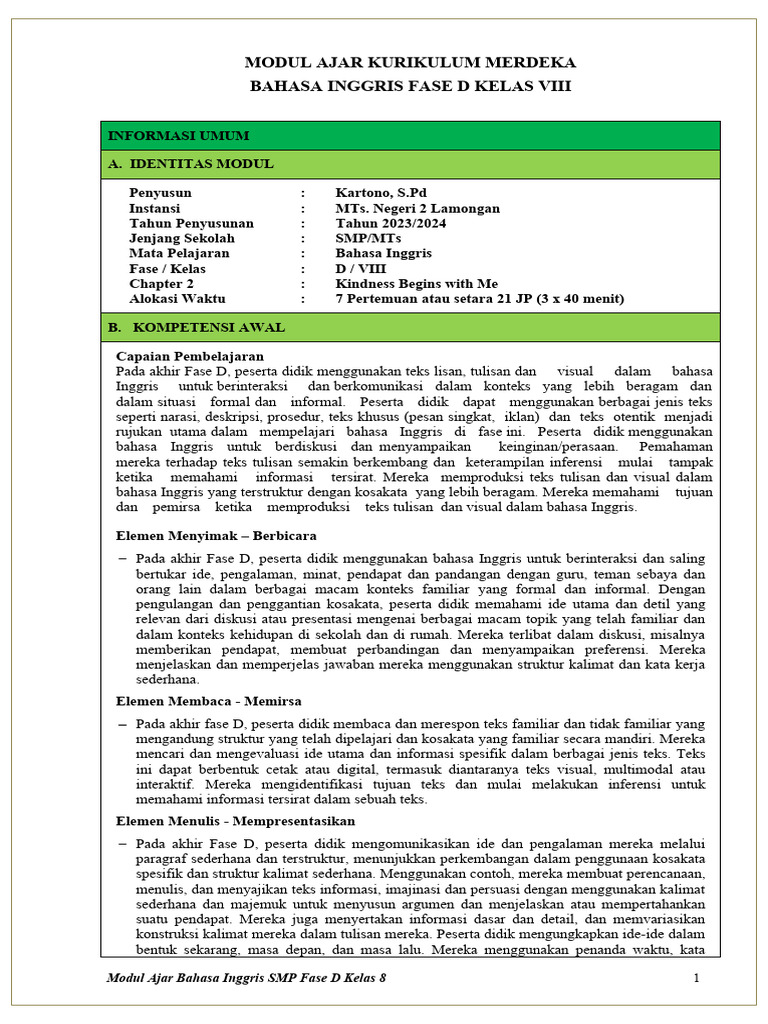 Modul Ajar BAB 2 Kelas 8 | PDF Modul Ajar BAB 2 Kelas 8 | PDF