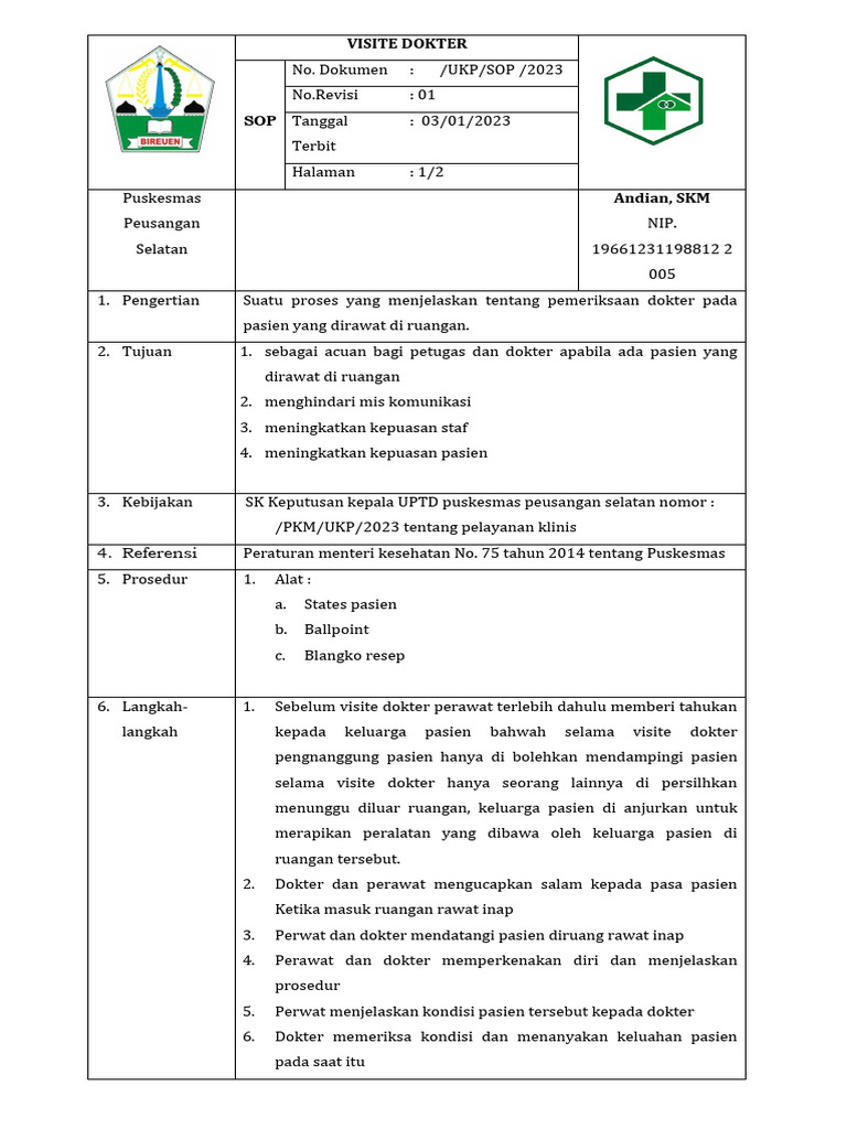 SOP Visite Dokter | PDF
