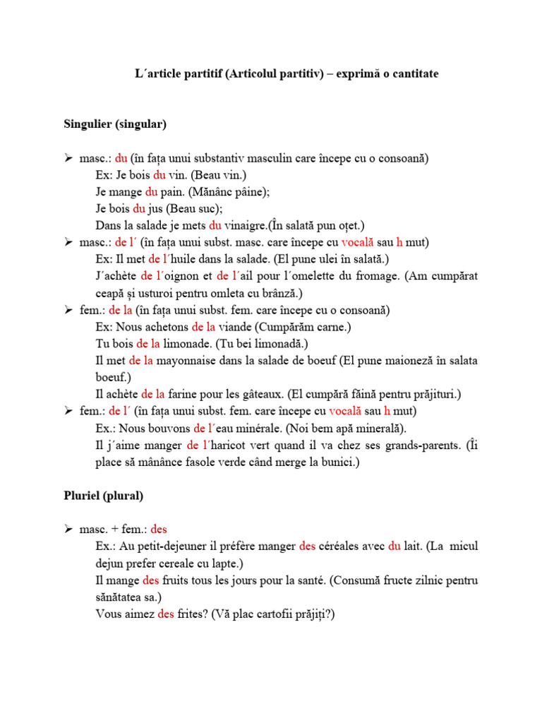 Guide de l'article partitif en français | PDF