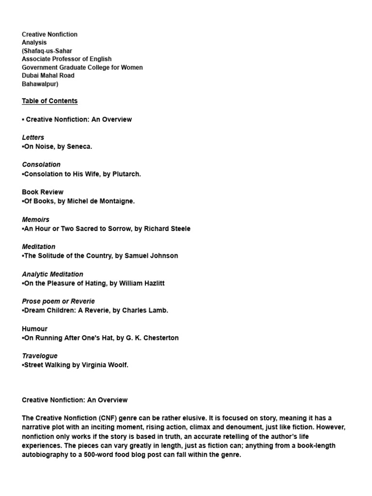 Creative Nonfiction Analysis | PDF | Poetry