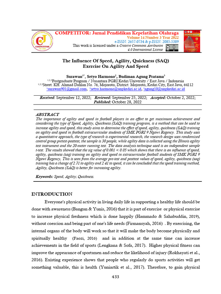 The Influence of Speed Agility Quickness SAQ Exerc | PDF | Career ...