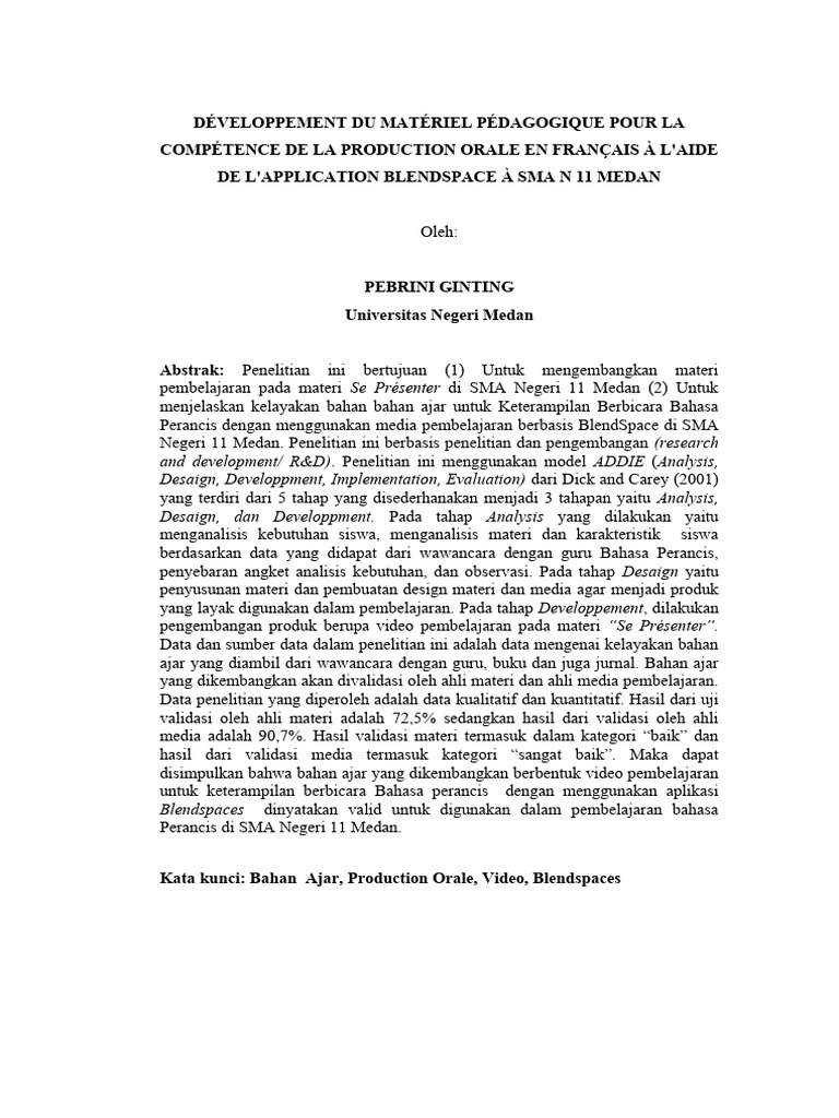 Développement Du Matériel Pédagogique Pour La Compétence de La ...