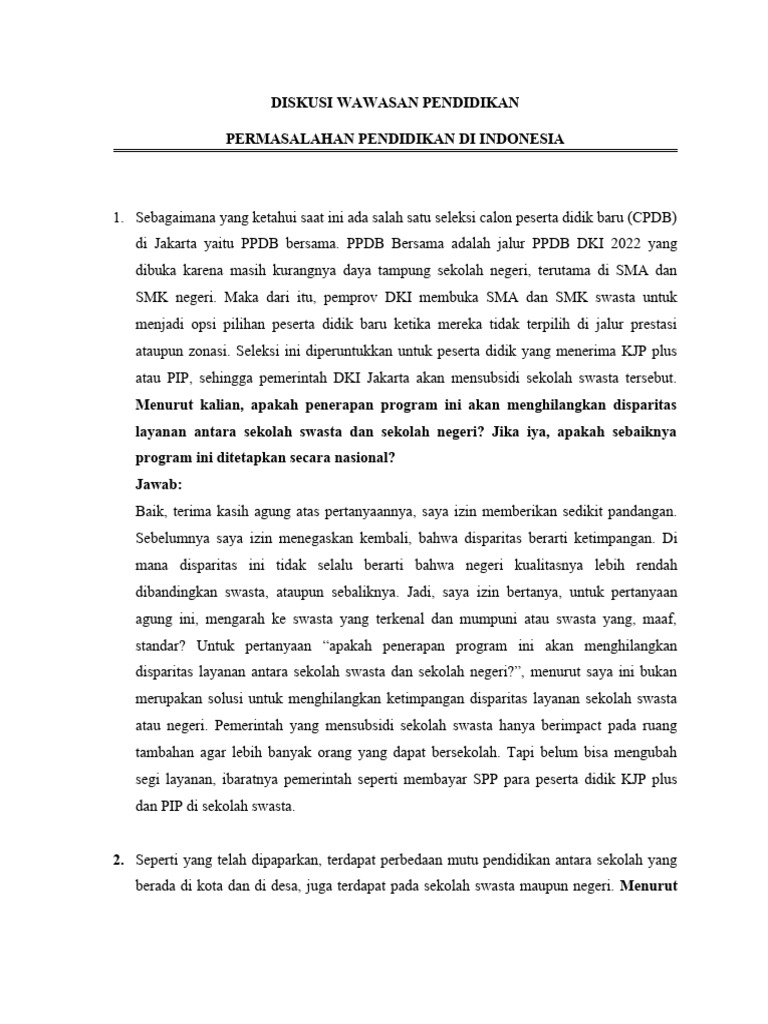 Diskusi Wawasan Pendidikan - Pemaparan Permasalahan Pendidikan Di ...