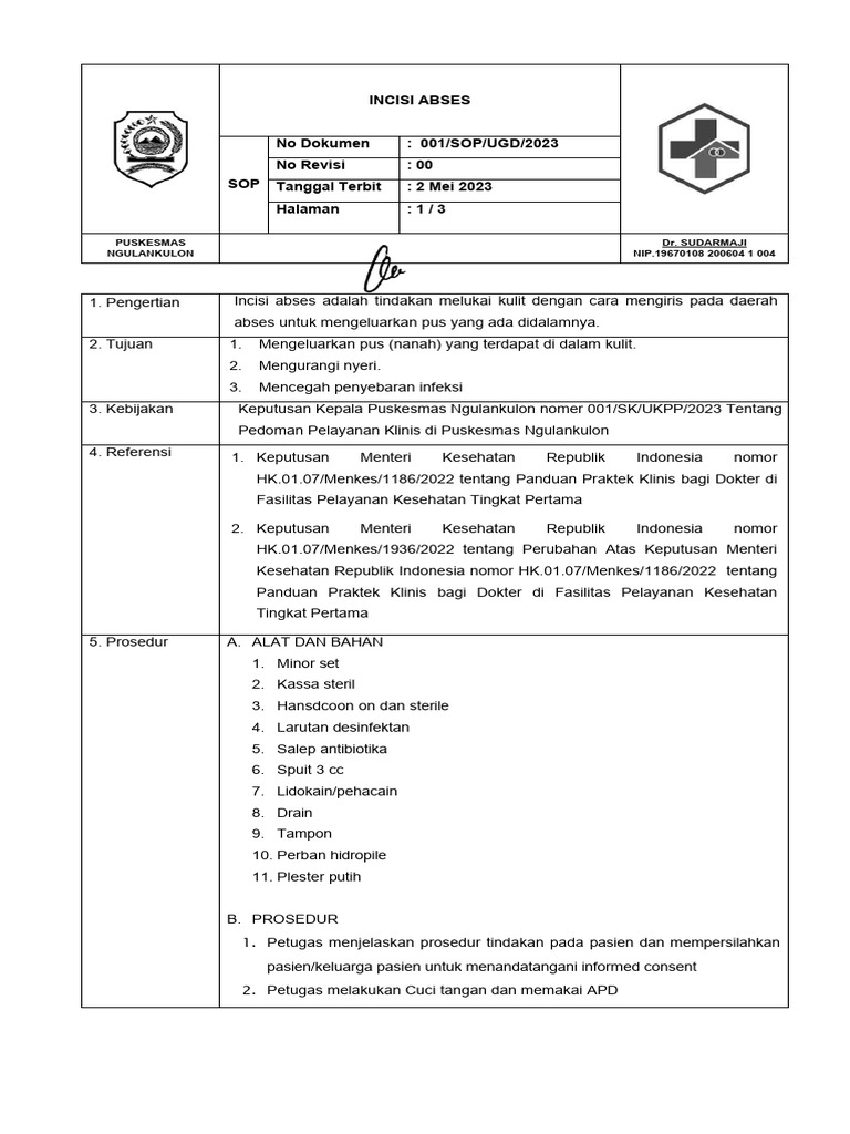 Prosedur Incisi Abses di Puskesmas | PDF