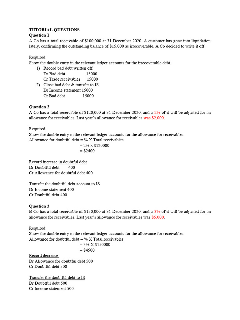 TUTORIAL CHAPTER 5 - Bad and Doubtful Debts | PDF | Bad Debt ...