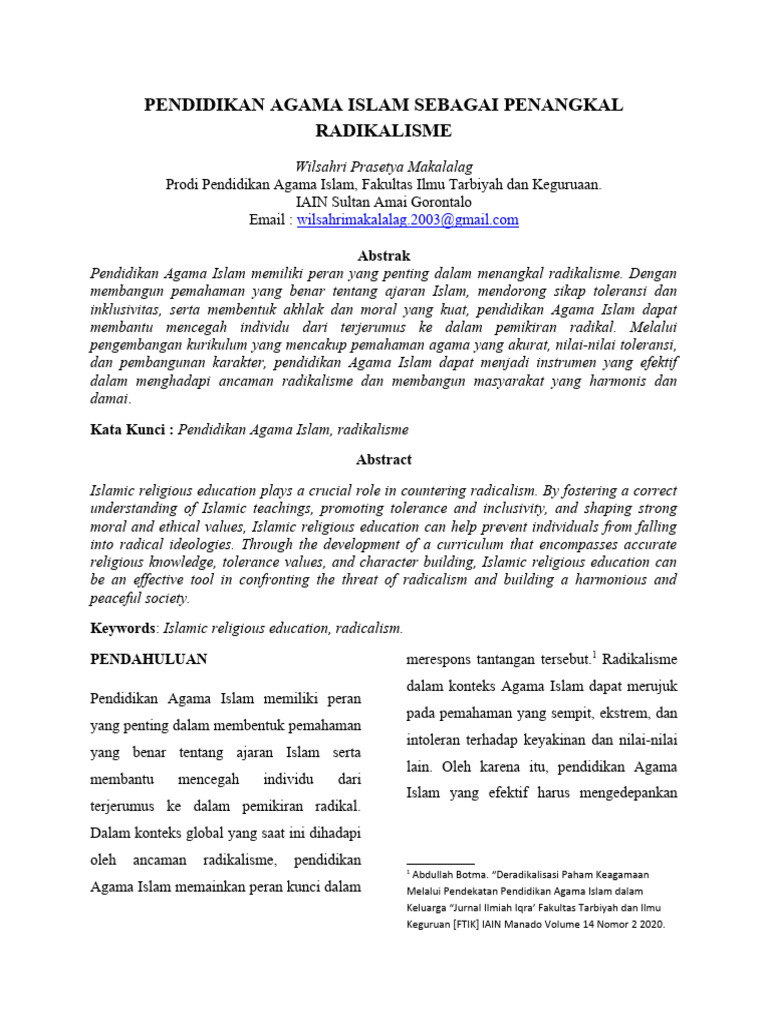 Pendidikan Islam Sebagai Penangkal Radikalisme | PDF