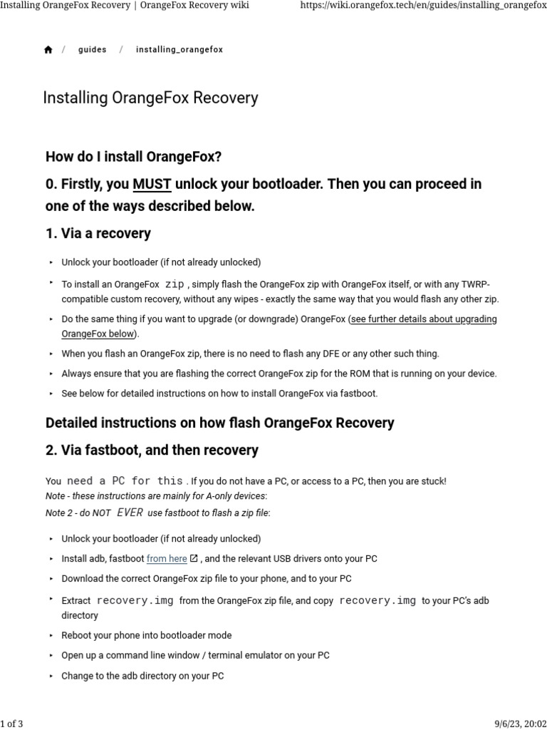 Installing OrangeFox Recovery Guide | PDF | Booting | Backup
