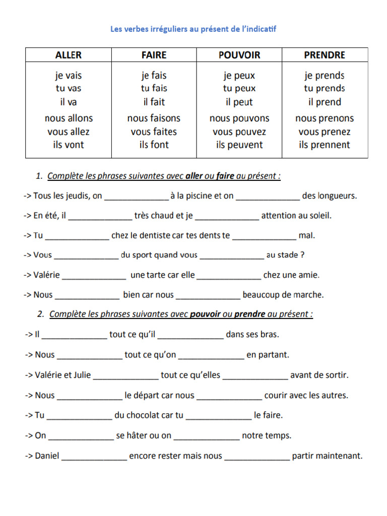 Les Verbes Irréguliers Au Présent | PDF