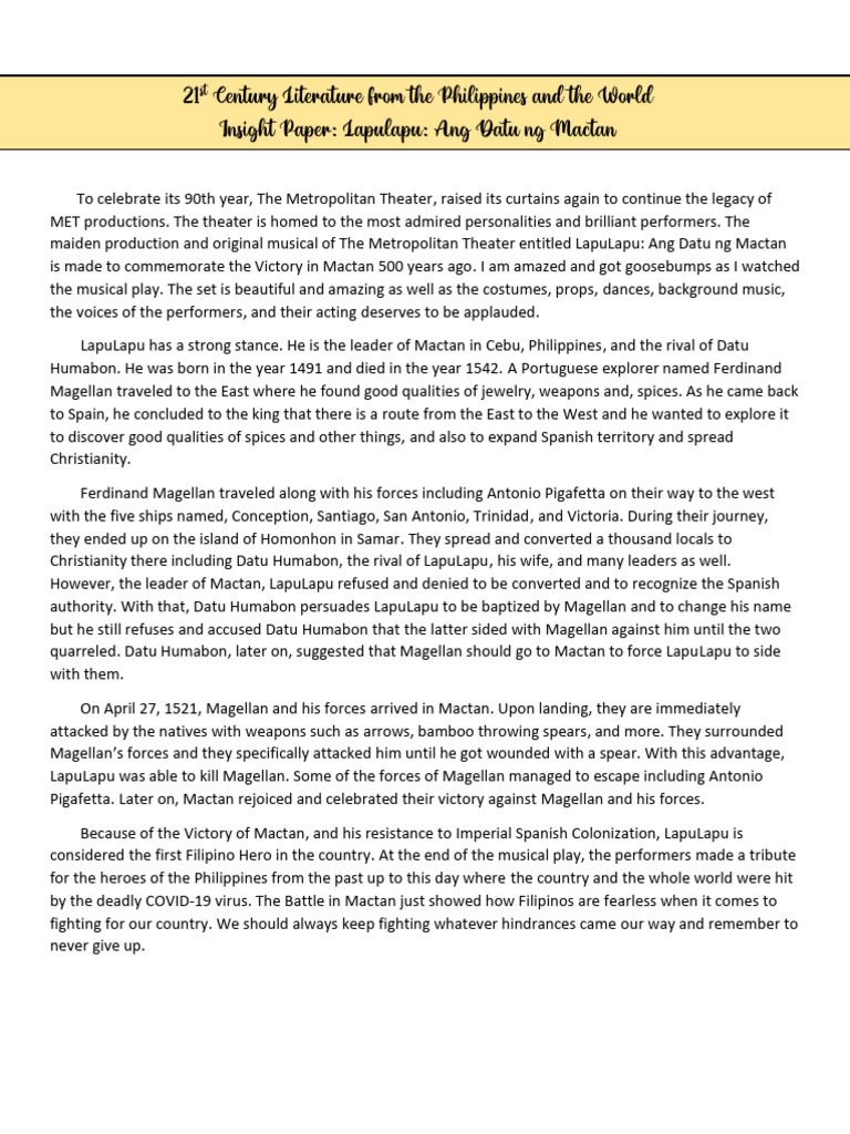Insight Paper - Lapulapu - Ang Datu NG Mactan | PDF | Philippines ...
