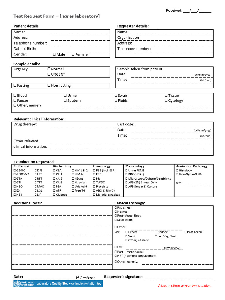 Laboratory Request Form Template | PDF
