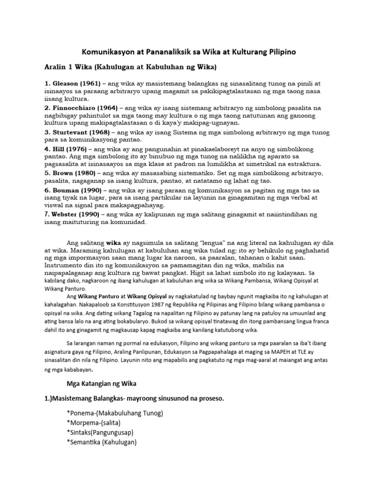 Komunikasyon at Pananaliksik Sa Wika at Kulturang Pilipino Lecture | PDF