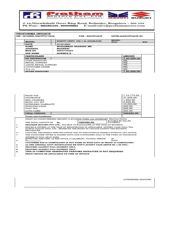 Proforma Invoice | PDF | Discounts And Allowances | Receipt