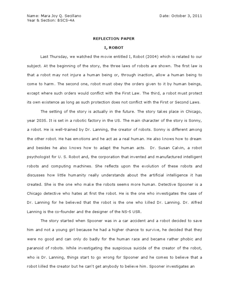 I Robot Reflection Paper | PDF | Cognitive Science