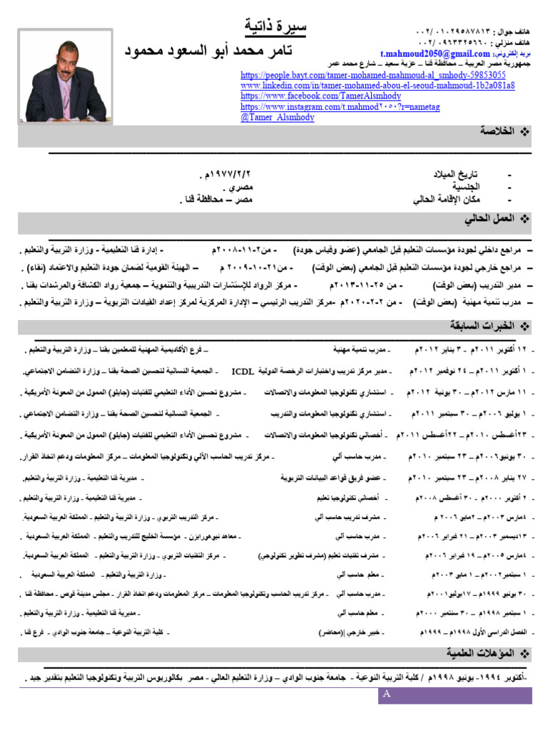 Tamer Mahmoud Arabic CV | PDF