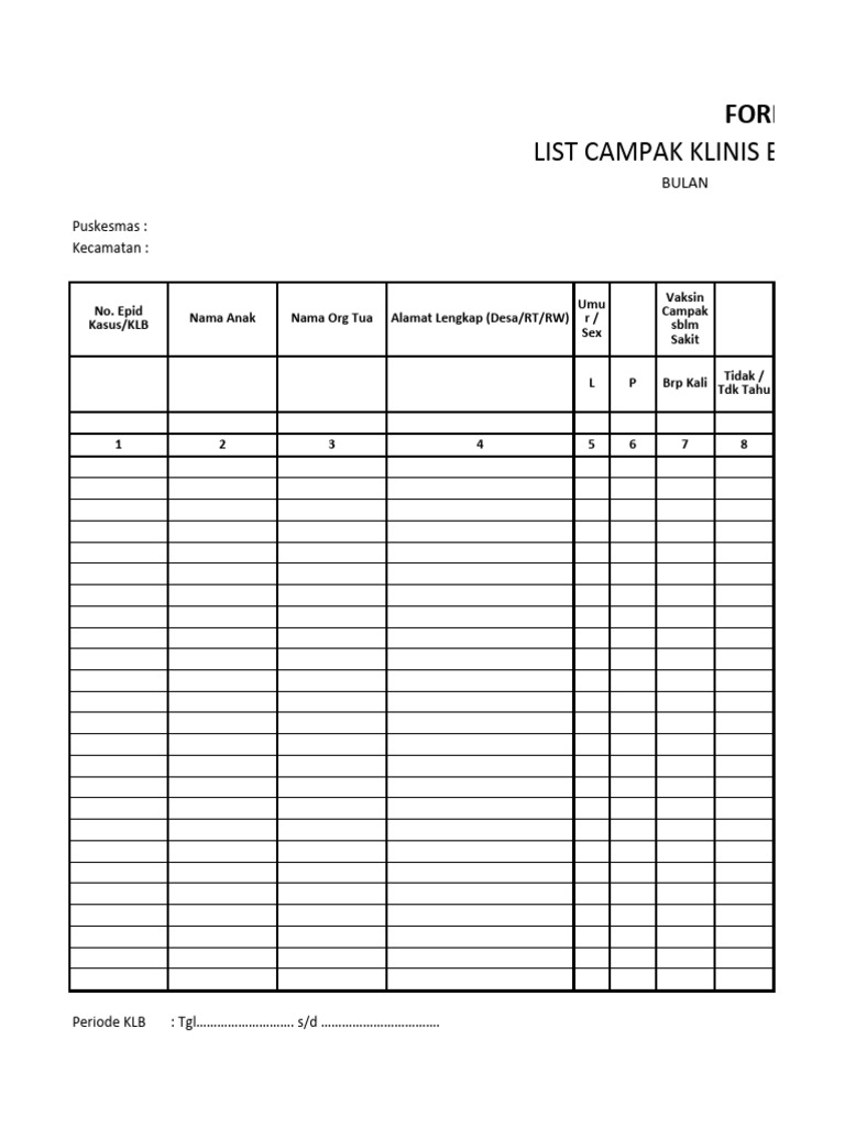 Formulir Kasus Campak di Puskesmas | PDF