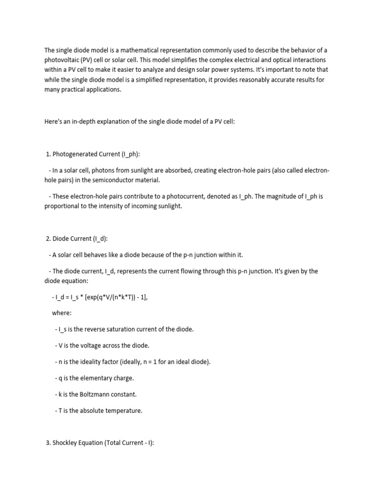 Single Diode Model Of Pv Cell Pdf