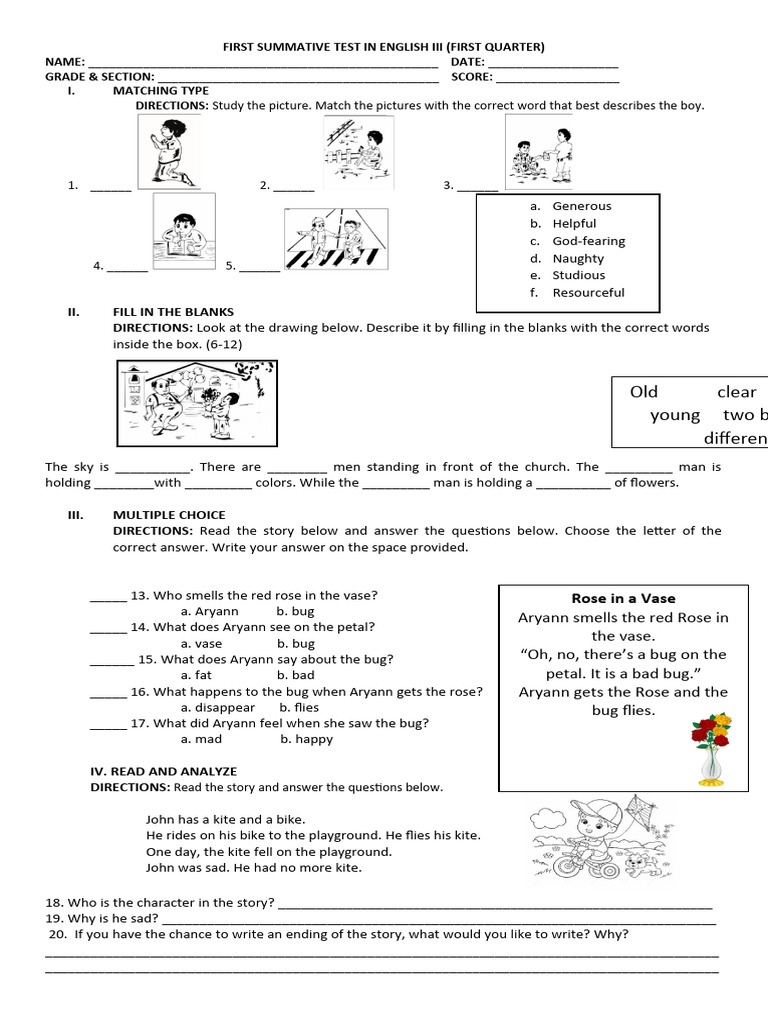 q1 1st Summative Test English3 | PDF