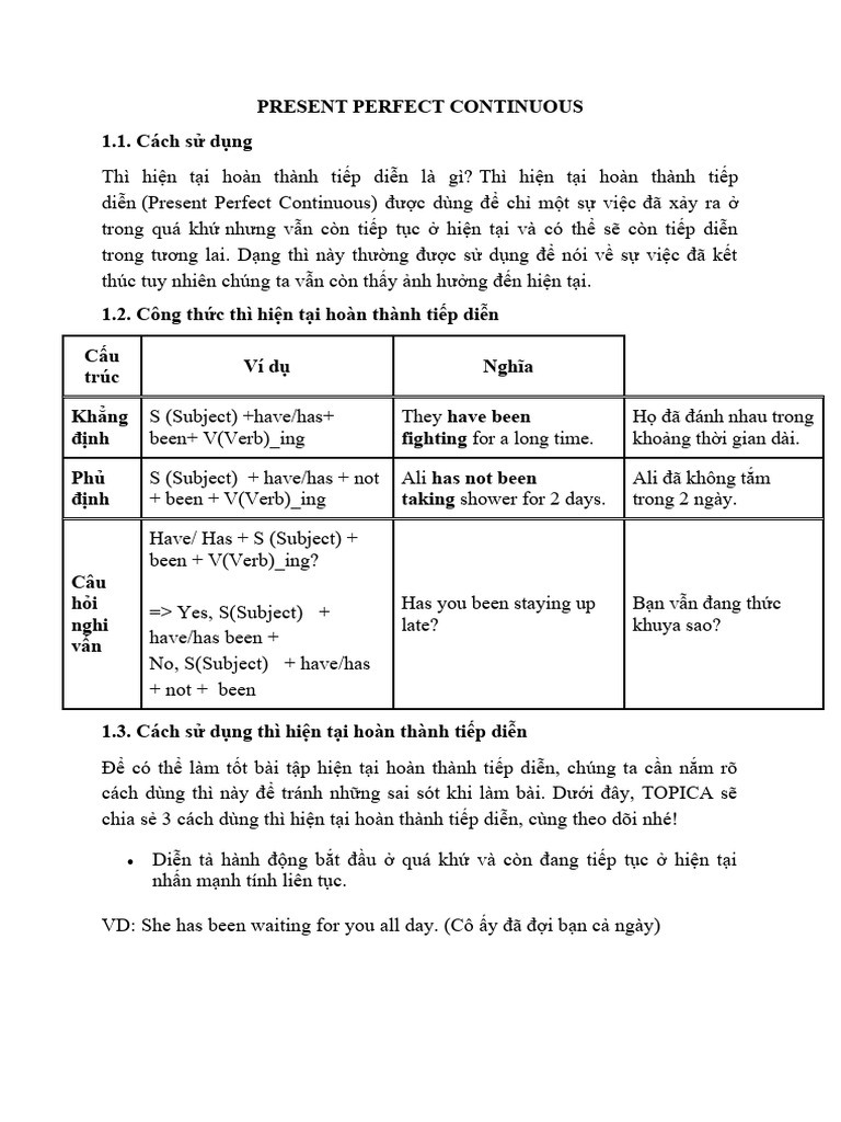 Present Perfect Continuous | PDF