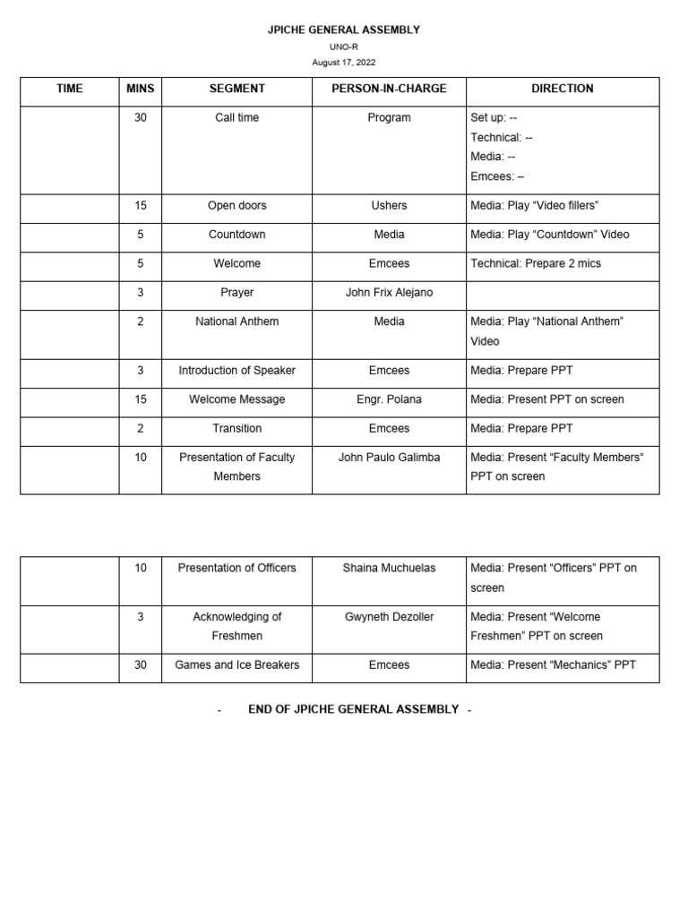 General Assembly Program Flow | PDF