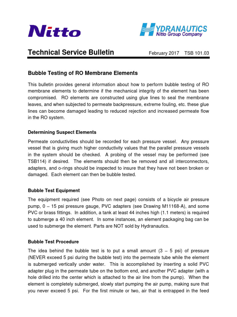 Bubble Testing of RO Membrane Elements | PDF
