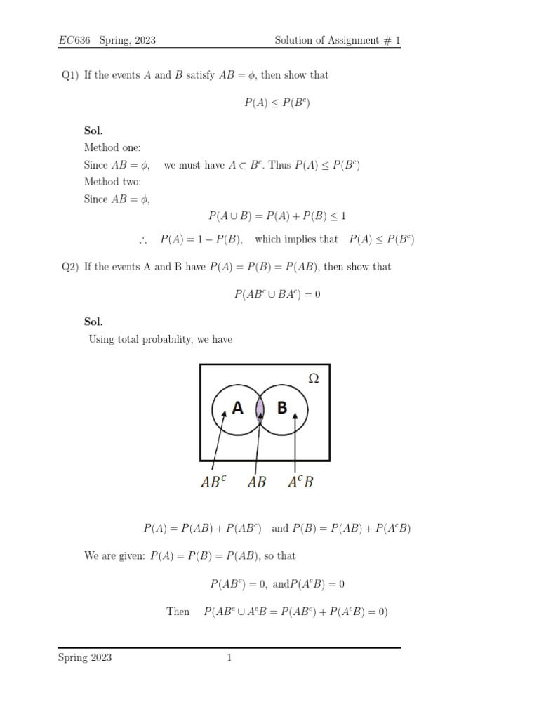 EC636 Assignment1 Sol | PDF | Probability And Statistics | Mathematical Concepts