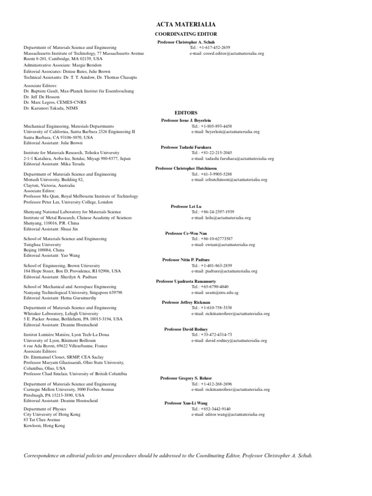 Editors For Acta Materialia - 2022 - Acta Materialia | PDF