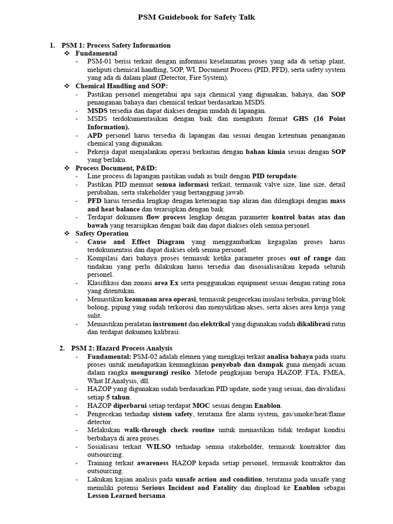 PSM Safety Talk Guidebook | PDF