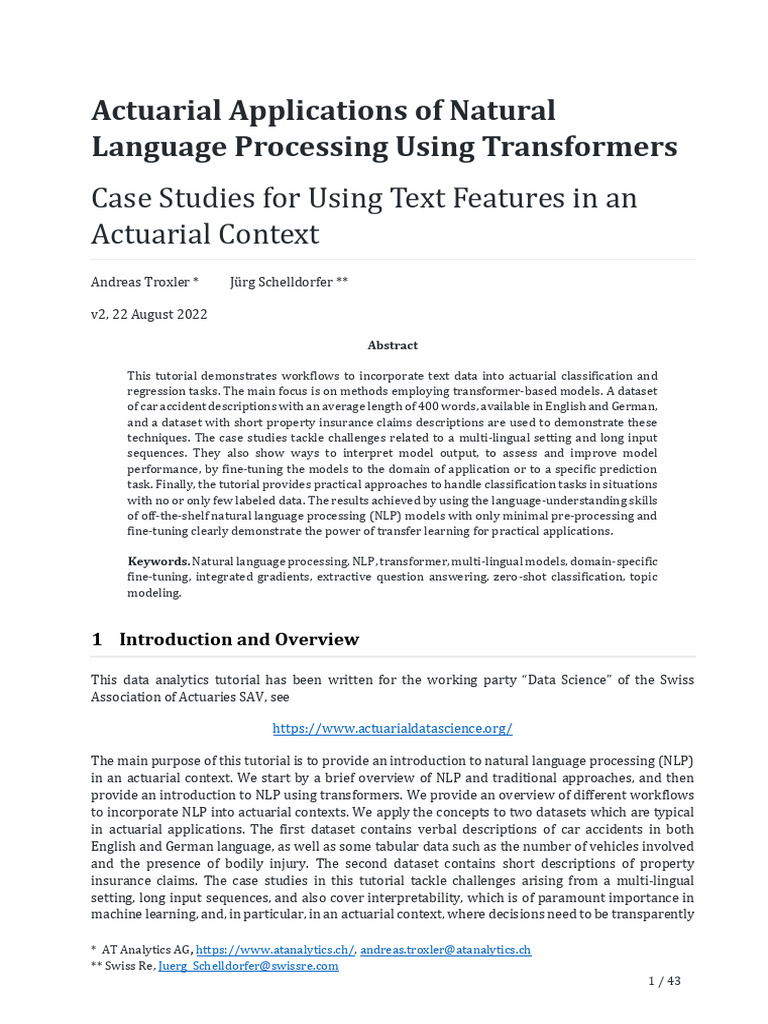 Ctuarial Applications of Natural Language Processing Using Transformers ... Ctuarial Applications of Natural Language Processing Using Transformers ...