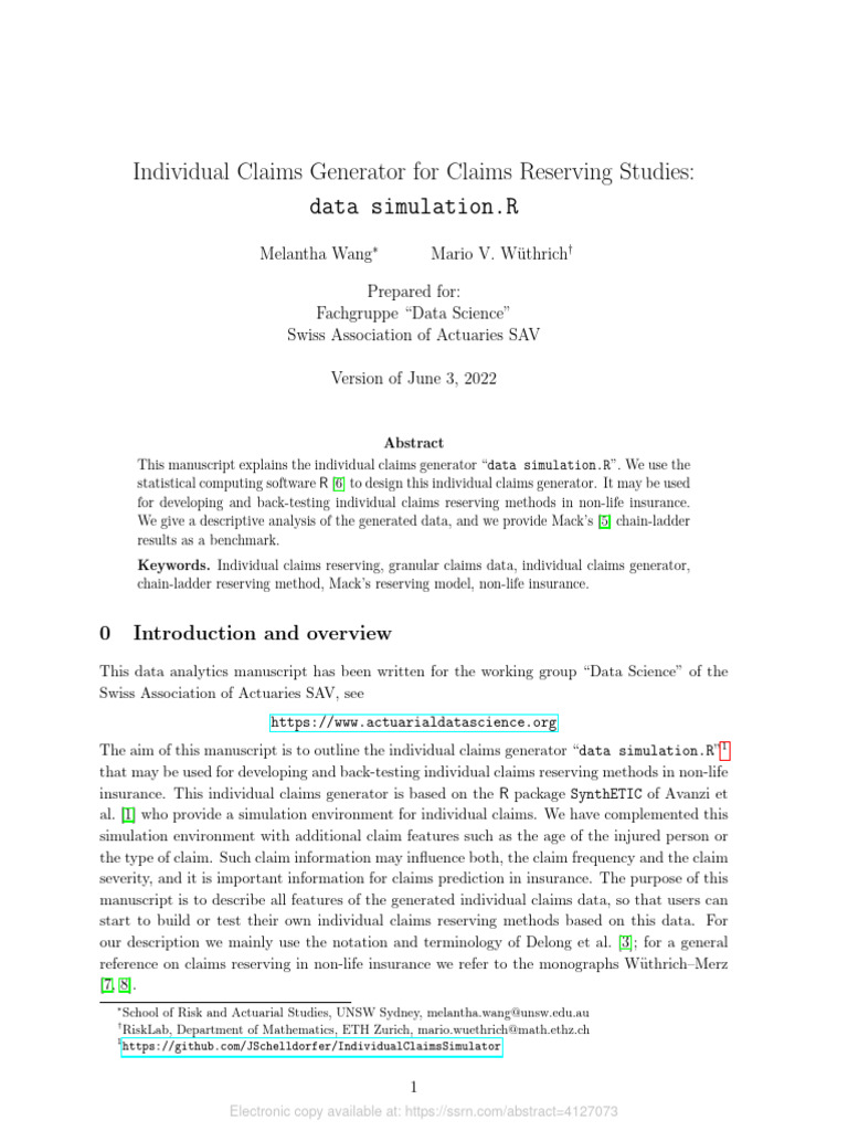 Individual Claims Generator For Claims Reserving Studies | PDF ...
