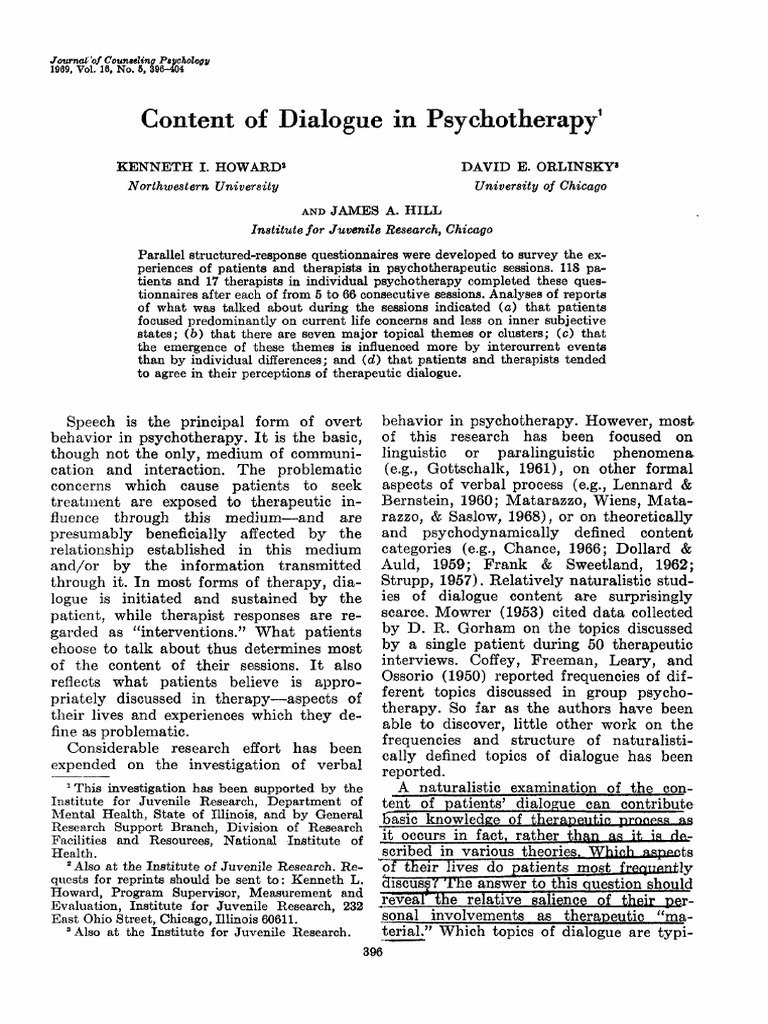 Howard 1969 Content of Dialogue in Psychotherapy | PDF