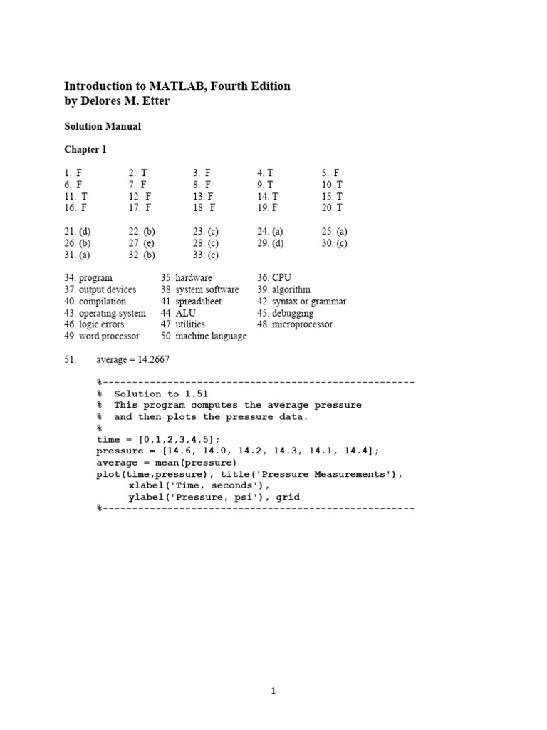 Introduction To MATLAB, Fourth Edition, by Delores M. Etter | PDF
