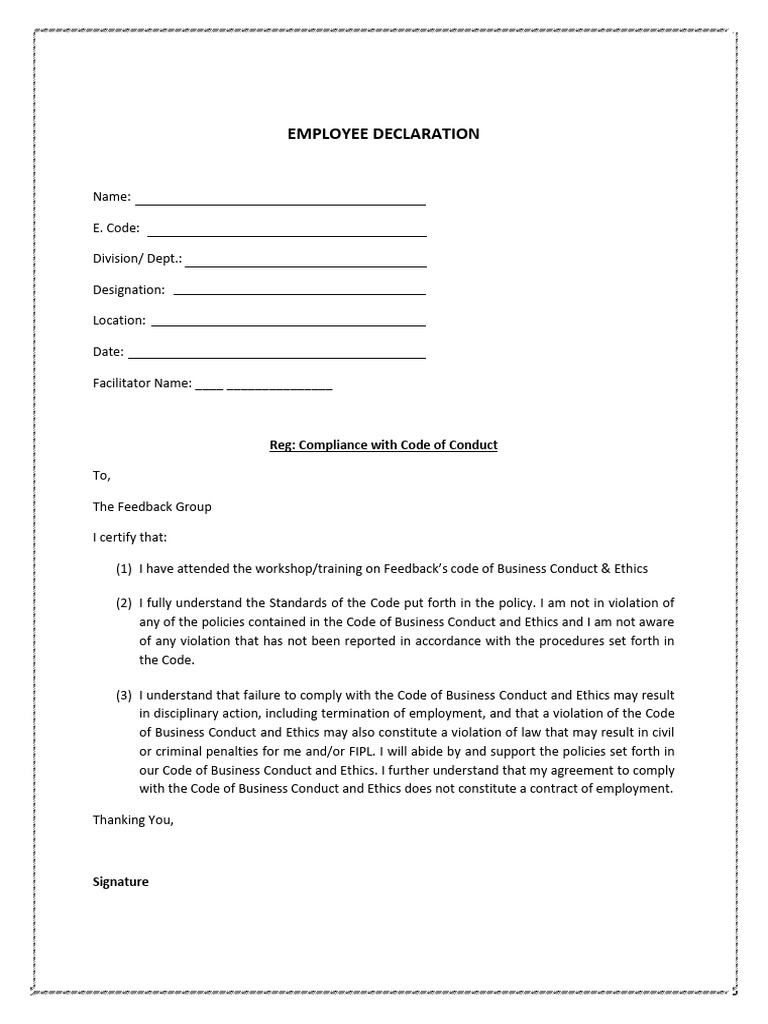 EMPLOYEE DECLARATION CoC | PDF