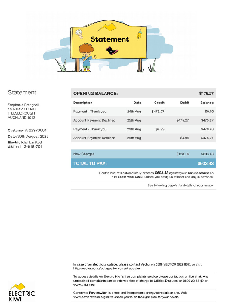 Electric Kiwi Bill - 20230830 | PDF