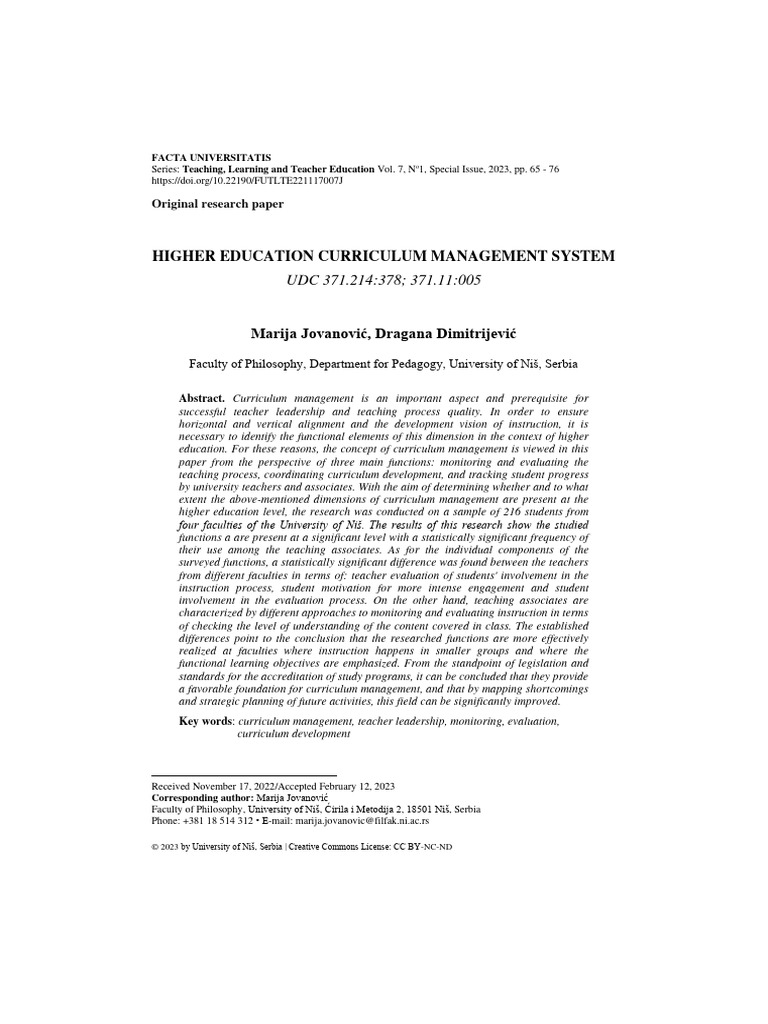 Higher Education Curriculum Management System | PDF