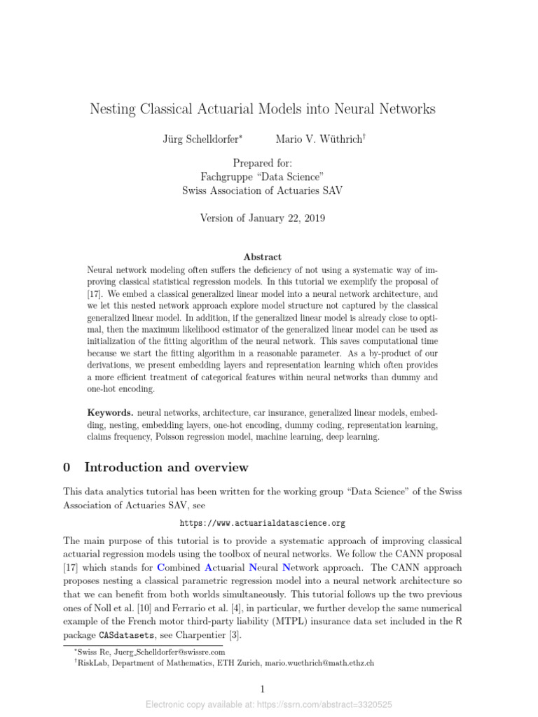 Nesting Classical Actuarial Models Into Neural Network | PDF | Categorical Variable | Regression ...