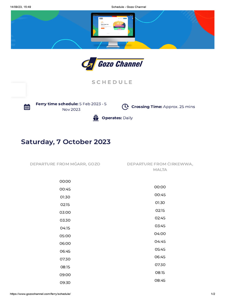 Schedule - Gozo Channel | PDF | Malta