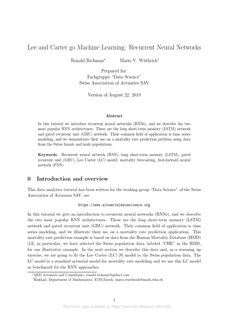 Lee and Carter Go Machine Learning: Recurrent Neural Networks | PDF | Machine Learning | Statistics