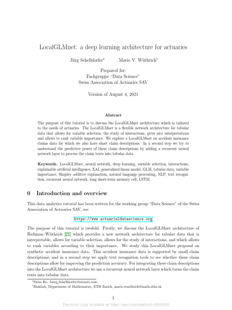 LocalGLMnet: A Deep Learning Architecture For Actuaries | PDF | Deep Learning | Intelligence