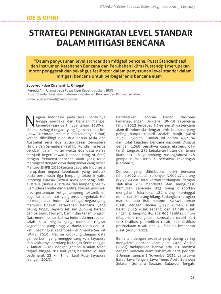 Strategi Peningkatan Level Standar Dalam Mitigasi Bencana: Ide & Opini ...