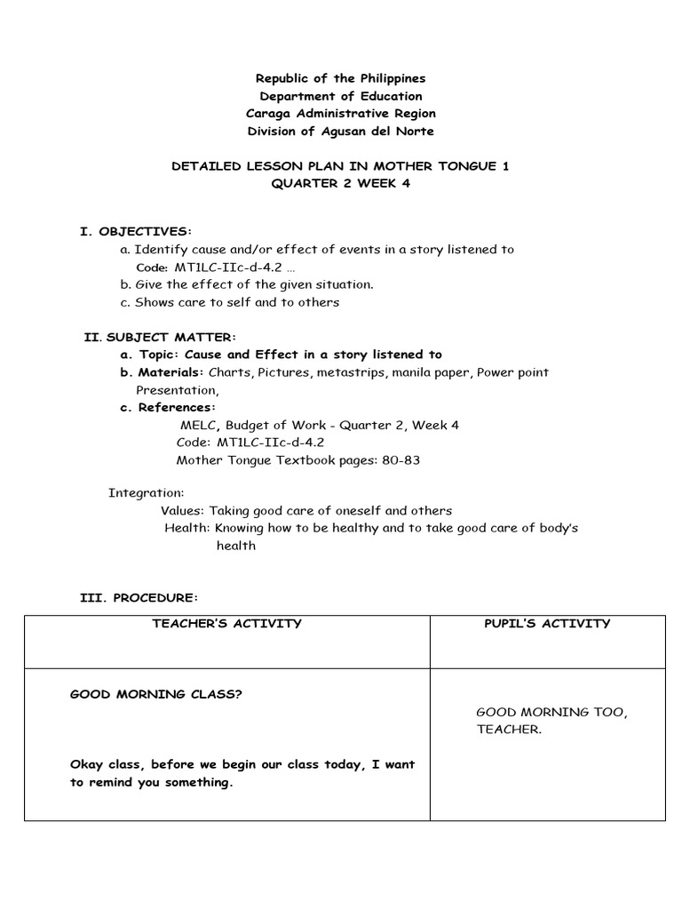 Cause and Effect Lesson Plan for Grade 1 | PDF | Wellness