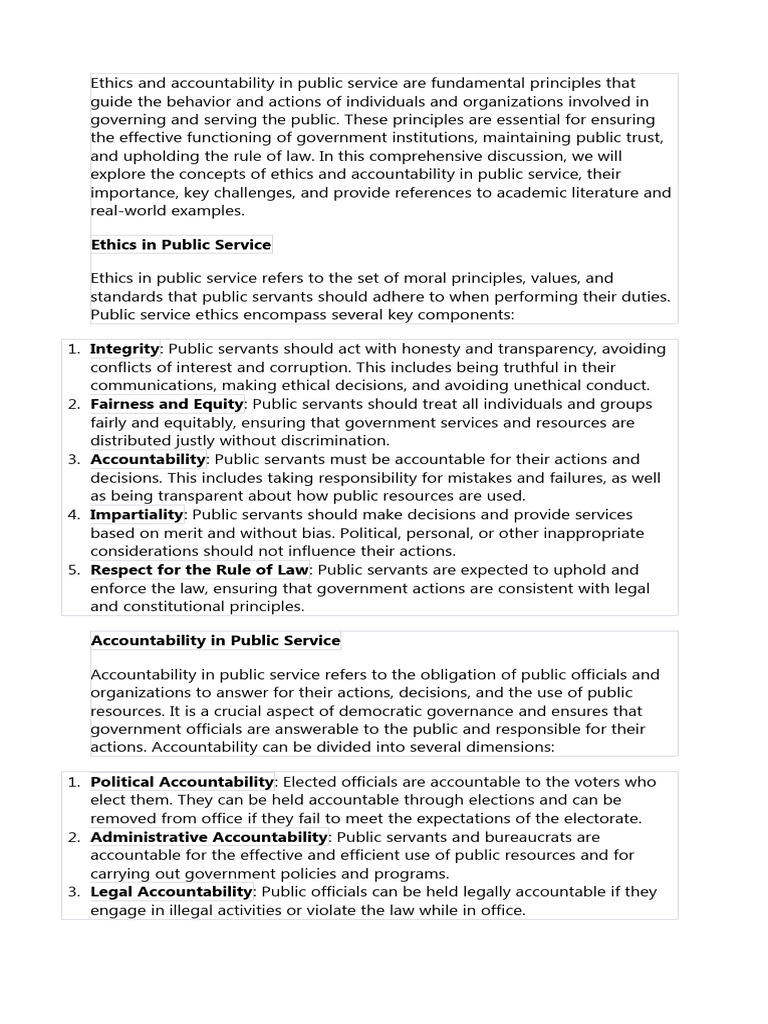Ethics and Accountability in Public Service | PDF | Social Science
