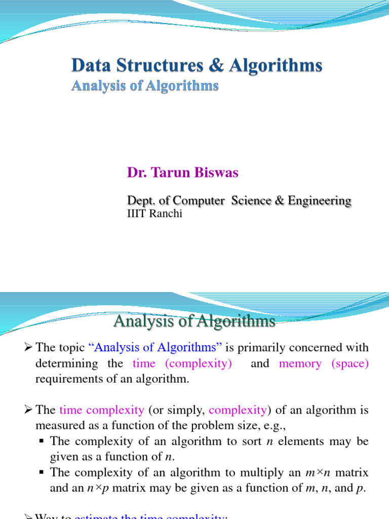 Analysis of Algorithms-Tarun-IIIT Ranchi | PDF | Time Complexity | Computational Science